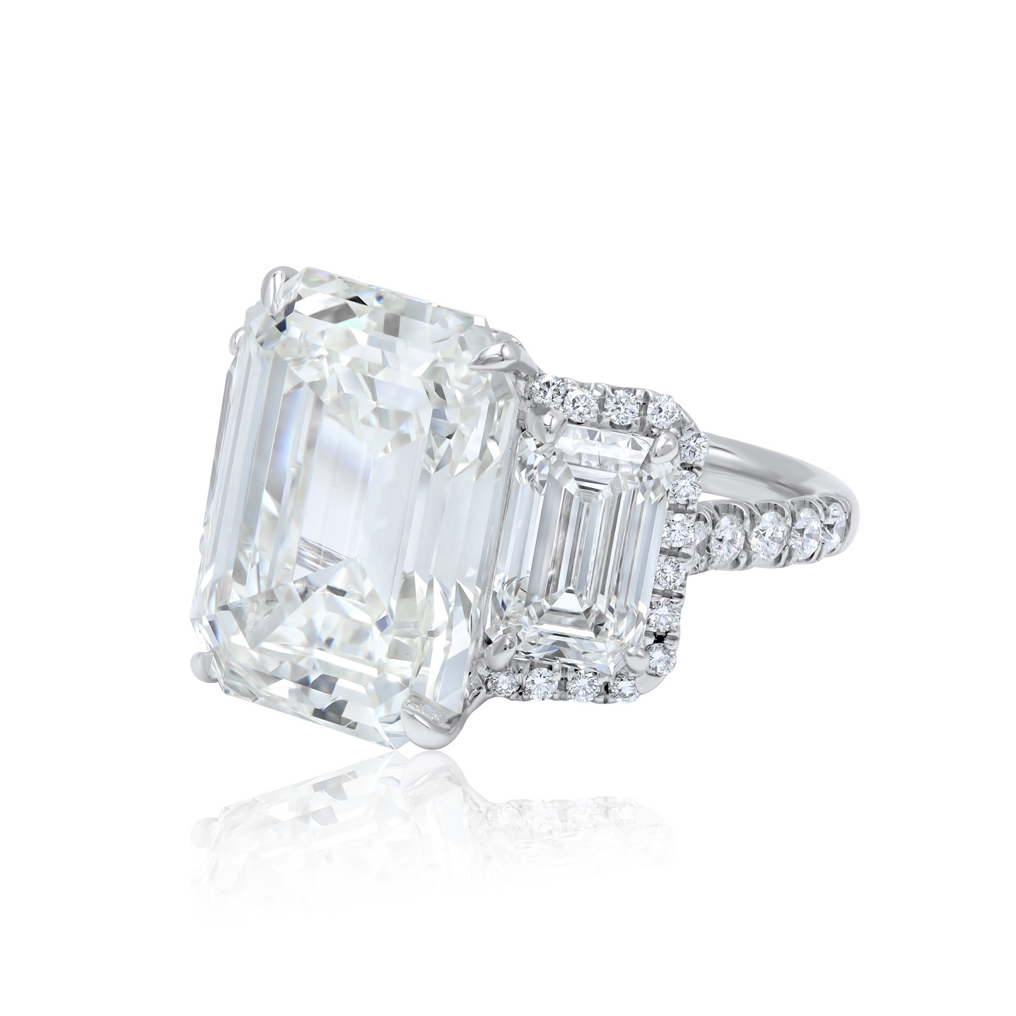 Three-Stone Halo Emerald Cut Diamond Ring | Diana M Jewels 20k + Price ...